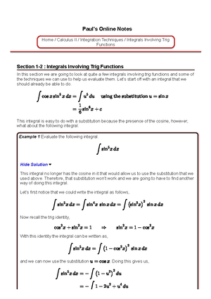 Pauls Online Notes Integrals 10 Trig substitutions - Paul's Online ...