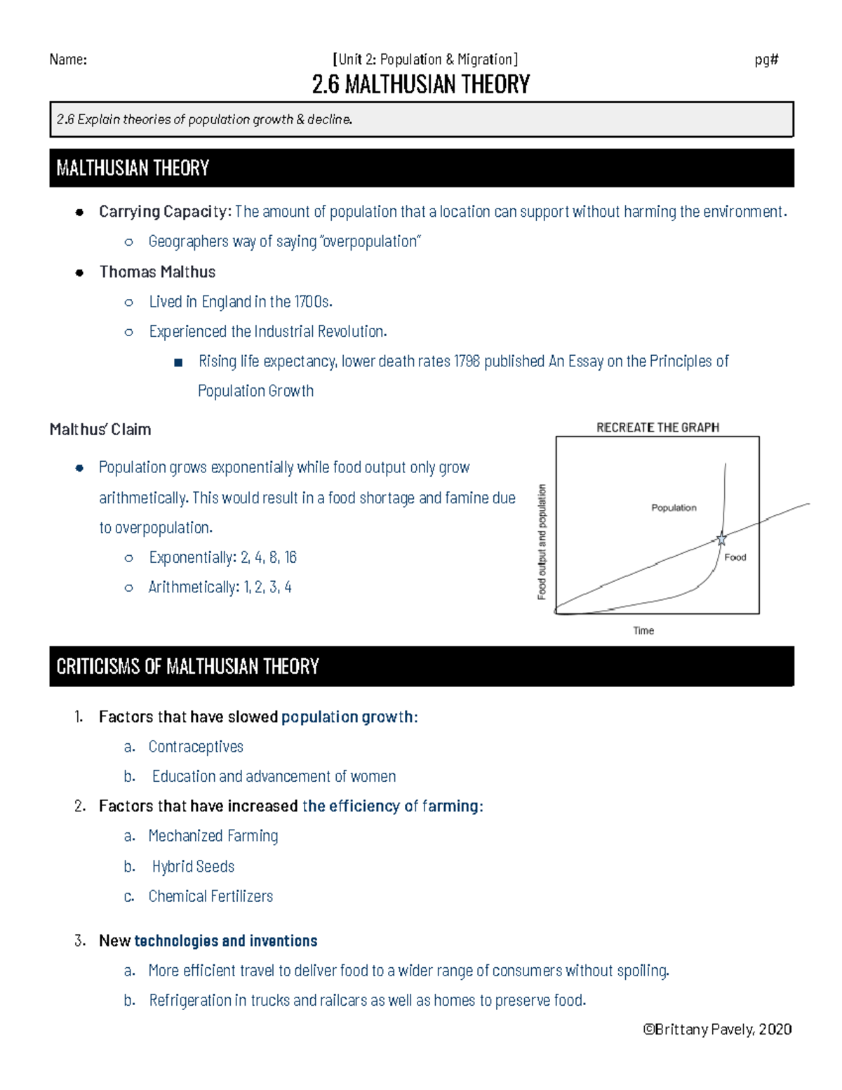- 2.6 2.7 U2 Student Notes - 2 MALTHUSIAN THEORY 2 Explain theories of ...