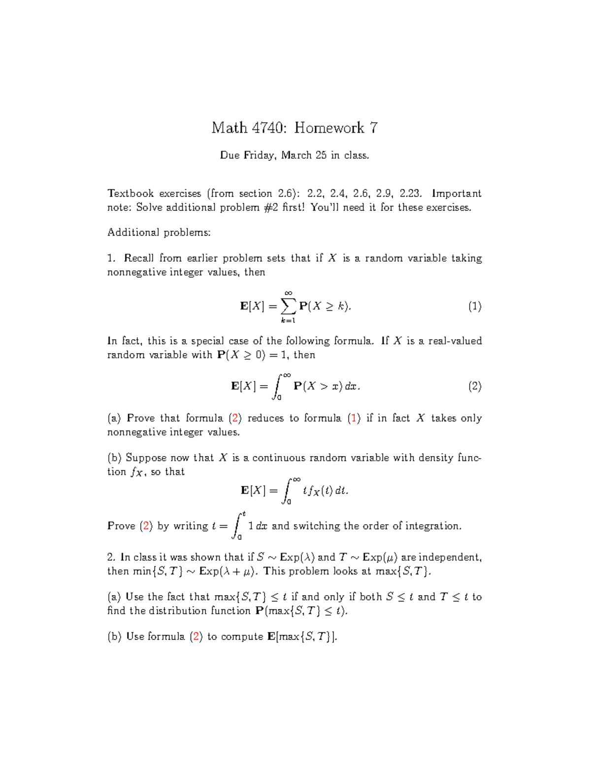 Hw7 2 Homework Assignment From Math 4740 Taught By Professor Daniel Jerison During Math 4740