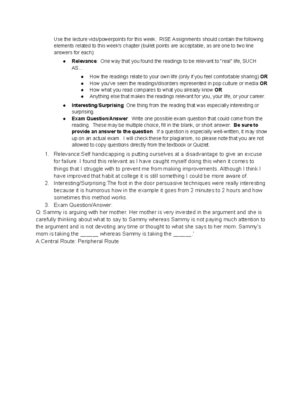 Rise Assignment 13 - Use the lecture vids/powerpoints for this week ...