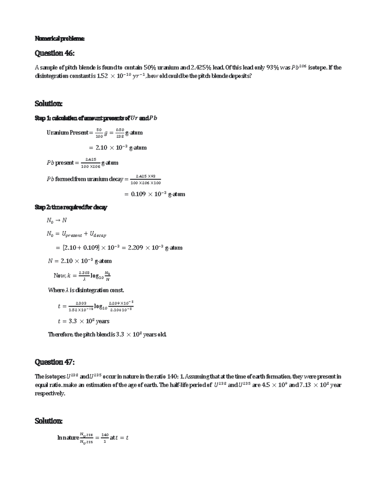 Physics Radioactivity Questions and Their Explanations with figures - Numerical problems ...