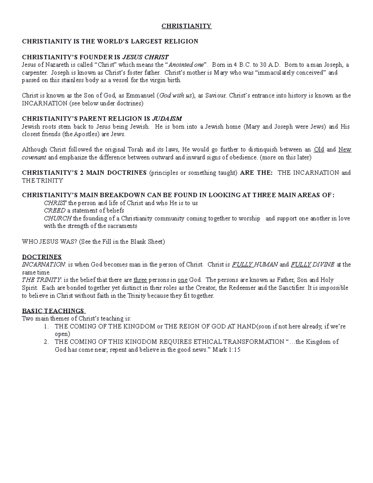 Granic Christianity notes - CHRISTIANITY CHRISTIANITY IS THE WORLD’S ...