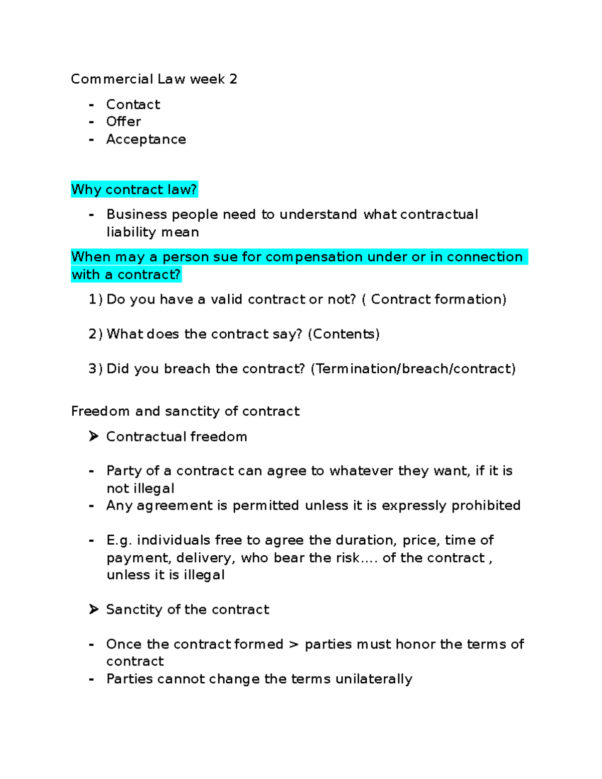 Commercial law LEC 2 - Lecture notes 2 - Commercial Law week 2 Contact ...