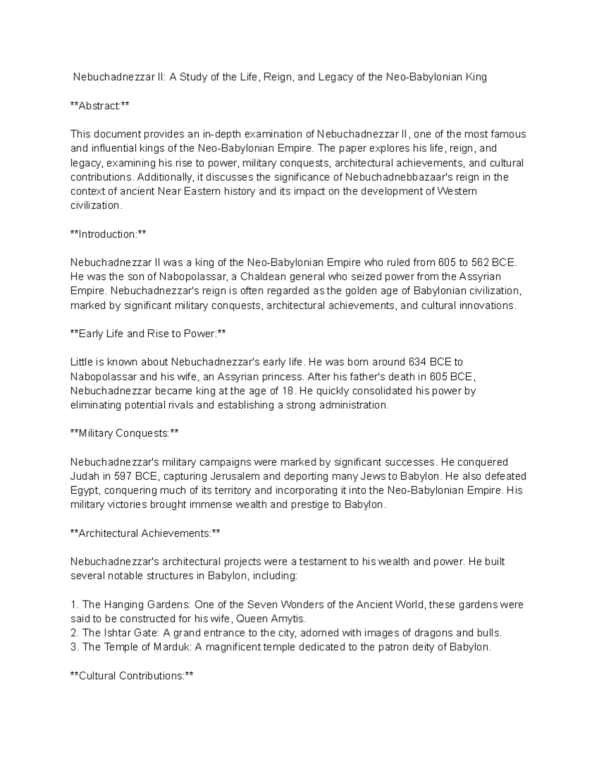 Nebuchadnezzar II A Study of the Life, Reign, and Legacy of the Neo ...