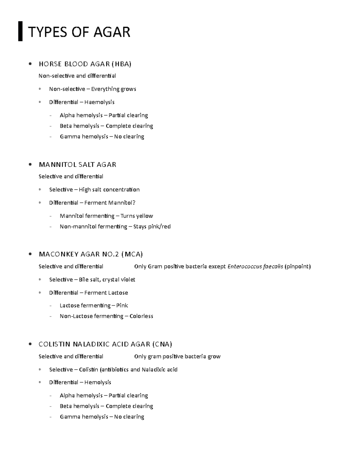 Types of agar - Summary Microbial Diagnostics - TYPES OF AGAR HORSE ...