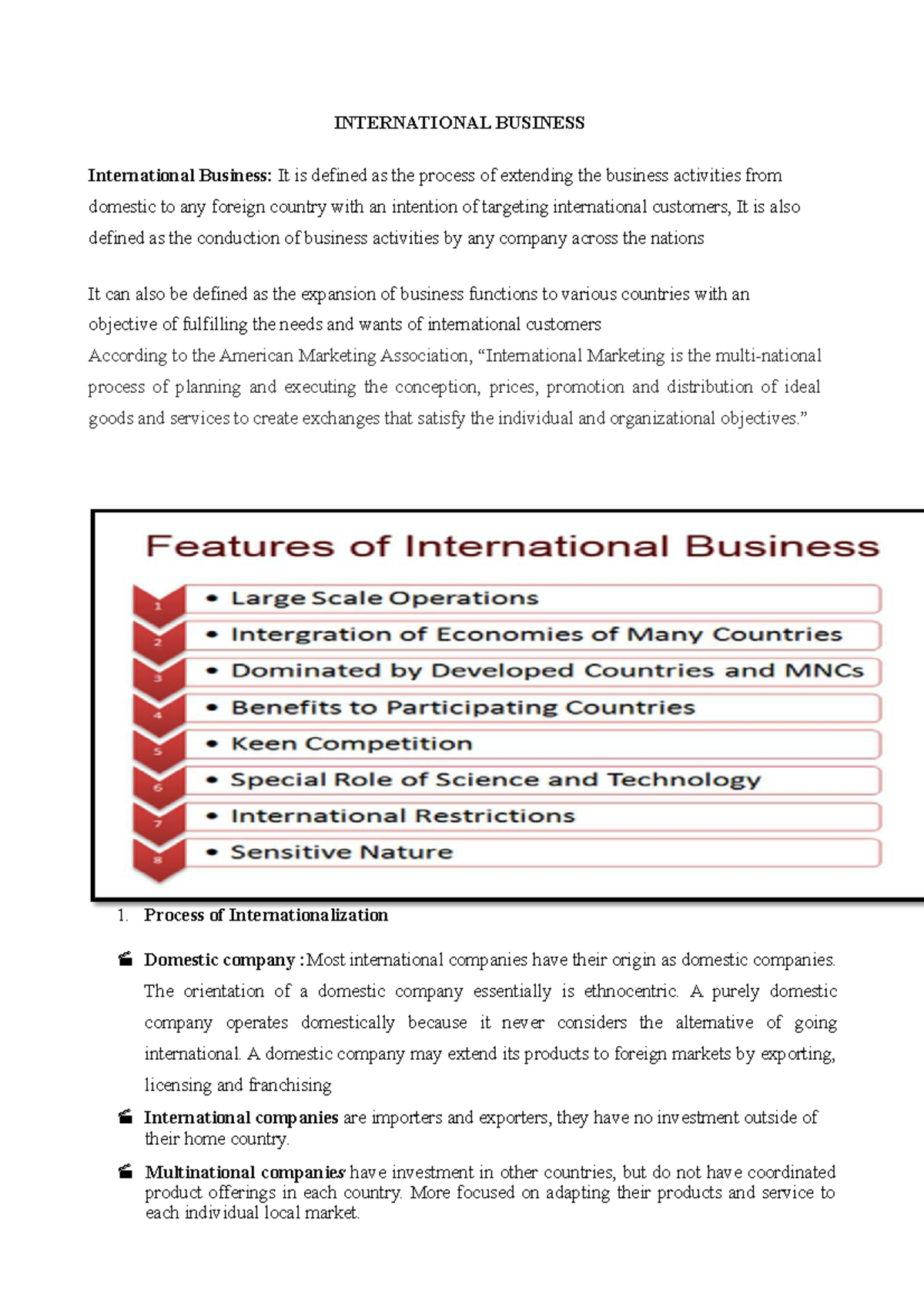 Unit 1 Notes on International businesss - INTERNATIONAL BUSINESS ...