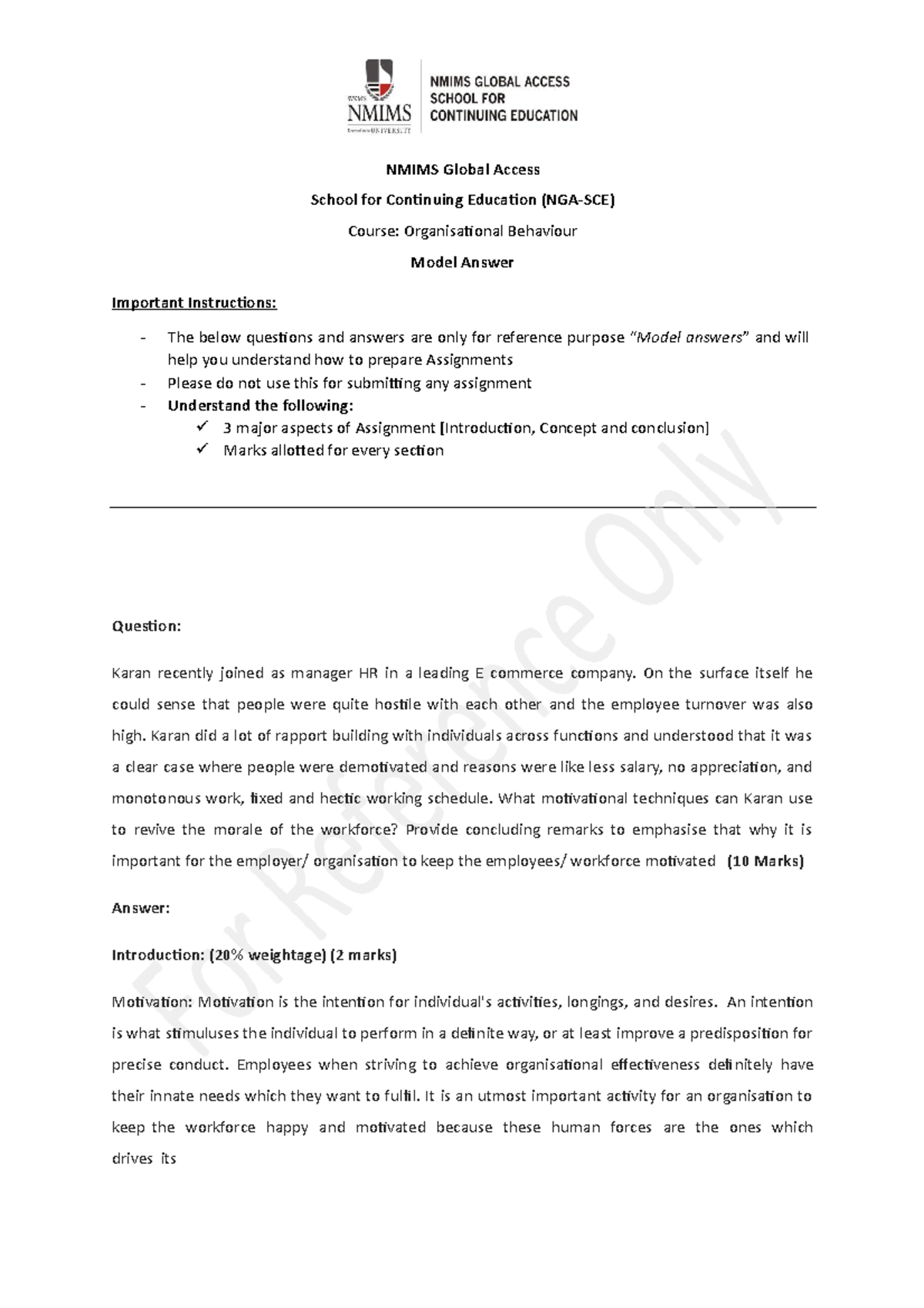 Organisational Behaviour Model Answer - NMIMS Global Access School for ...