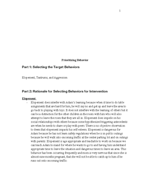 Prioritizing Behavior - Prioritizing Behavior Capella University ...