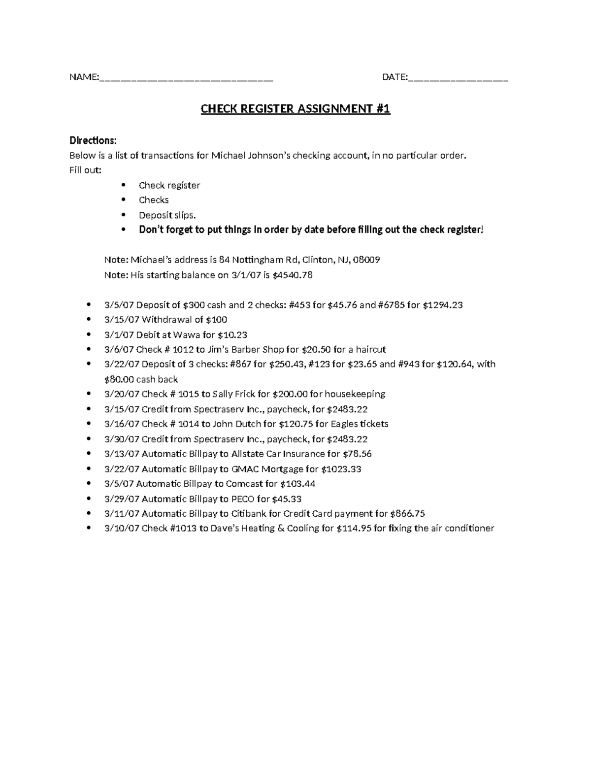 Check register assignment 1 - NAME ...