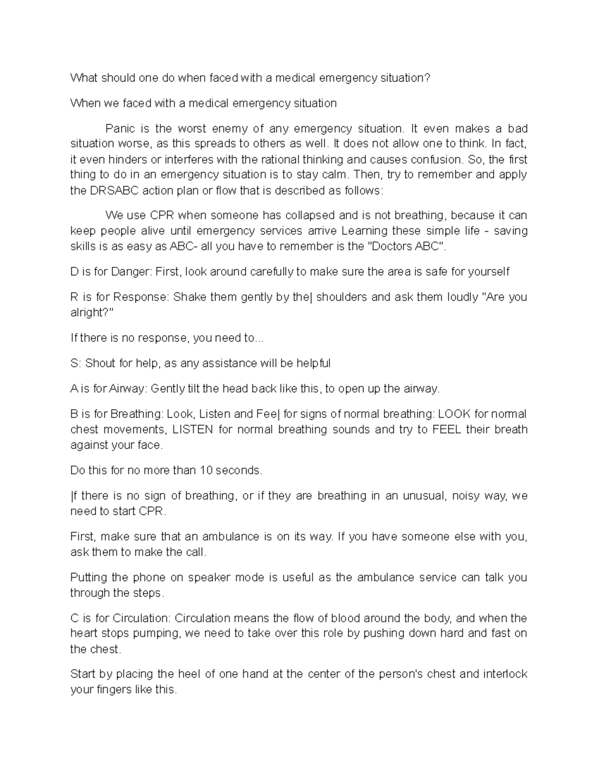 CPR - Cardiopulmonary Resuscitation - What should one do when faced ...