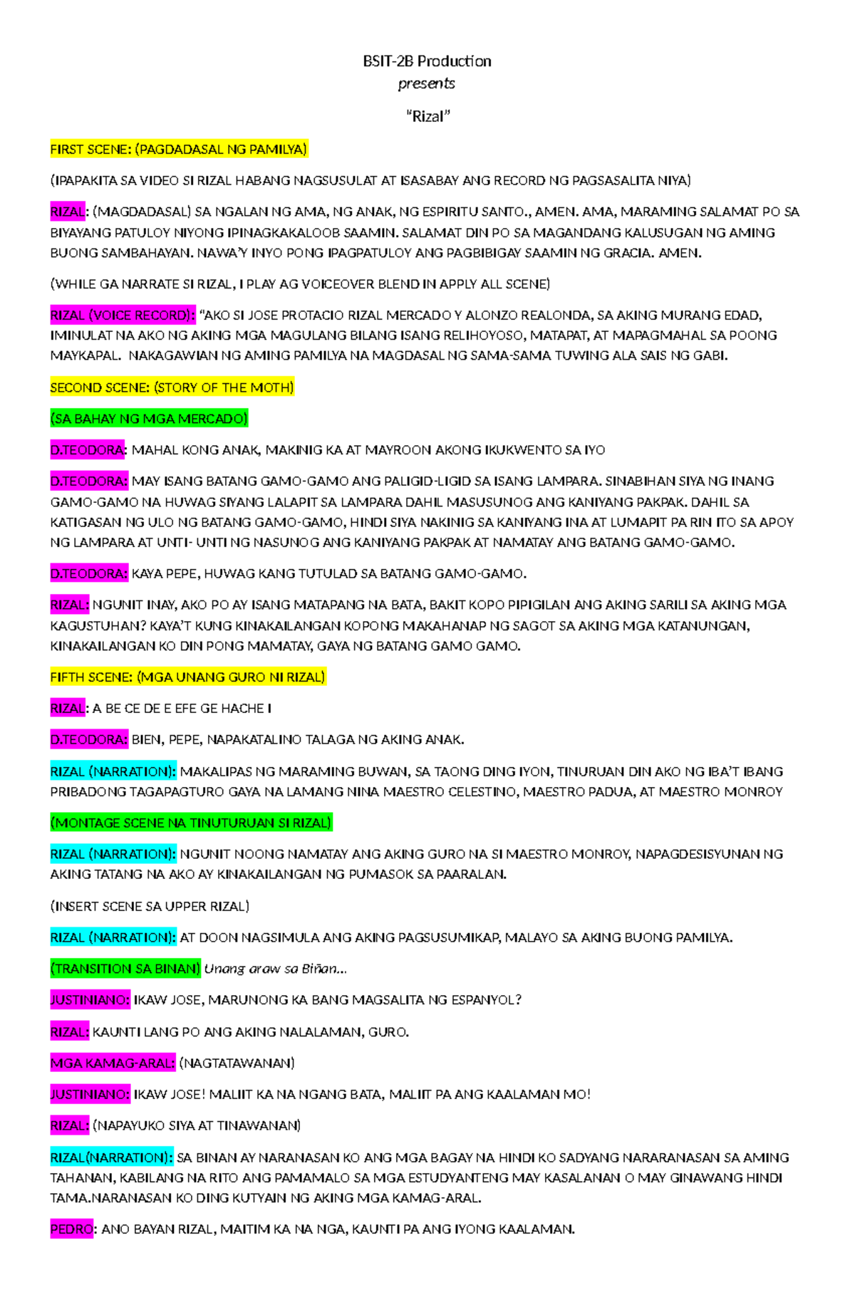 Rizal Movie Script-1 - BSIT-2B Production presents “Rizal” FIRST SCENE ...