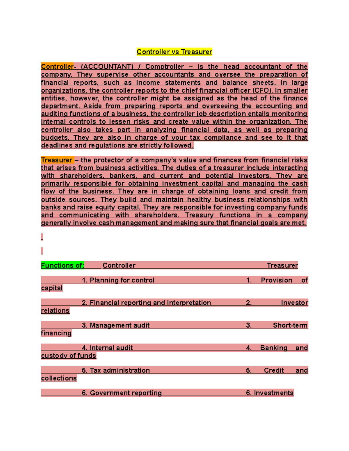 Controler-VS.- Treasurer - Controller vs Treasurer Controller ...