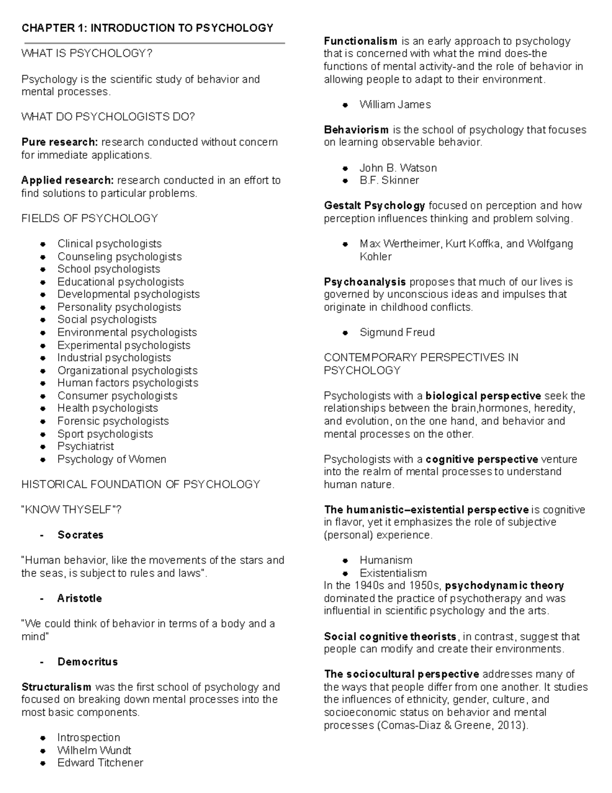 Psych reviewer m - CHAPTER 1: INTRODUCTION TO PSYCHOLOGY WHAT IS ...