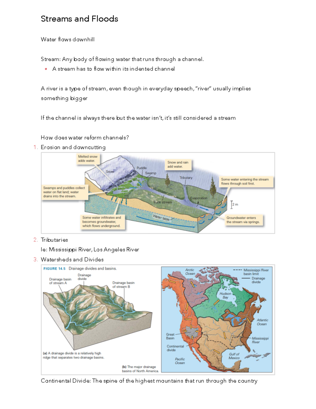 Streams and Floods - Lecture notes test 3 - Streams and Floods Water ...