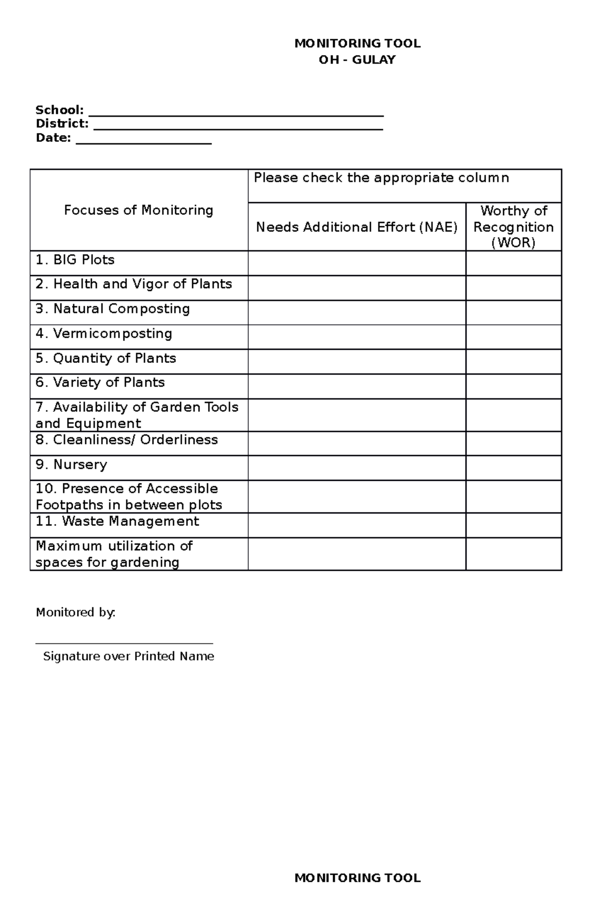 Monitoring-TOOL - Monitoring tool - MONITORING TOOL OH - GULAY School ...
