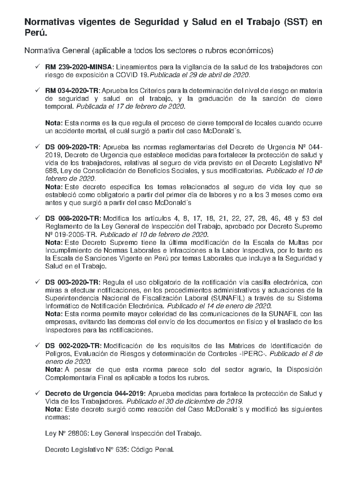 Normativa vigentes de Seguridad y Salud en el Trabajo (SST) en Perú ...
