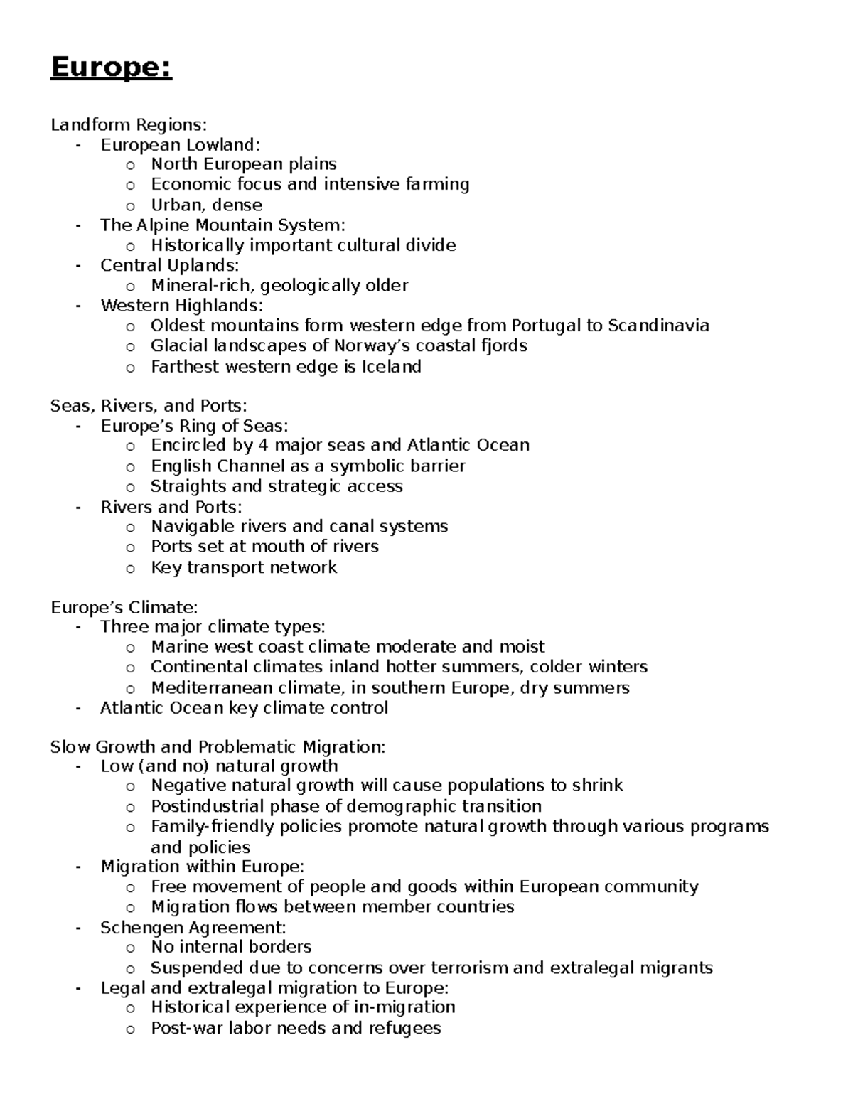 GEOG 230 Europe Notes - Europe: Landform Regions: - European Lowland: o ...