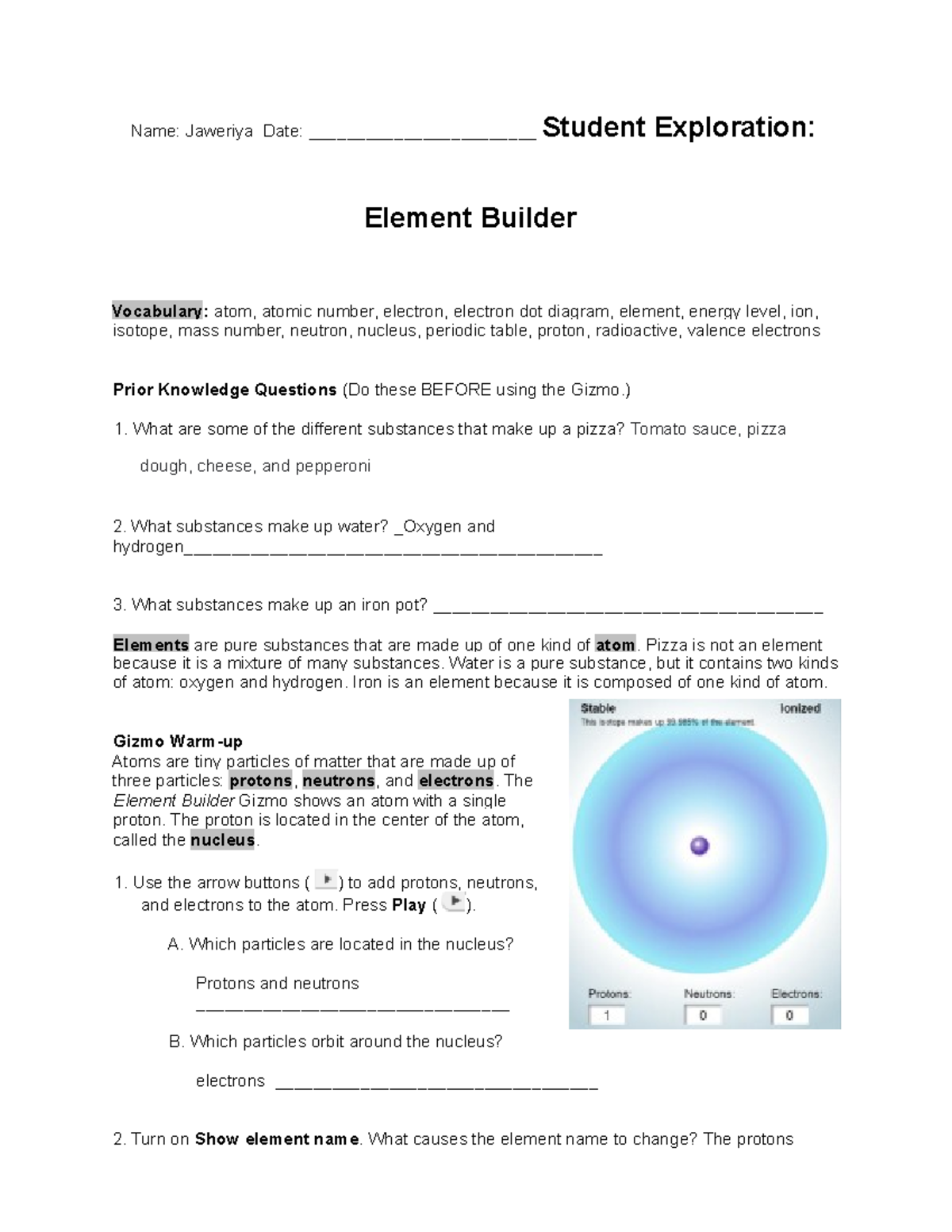 element builder lecture notes good for grade ten - Name: Jaweriya Date