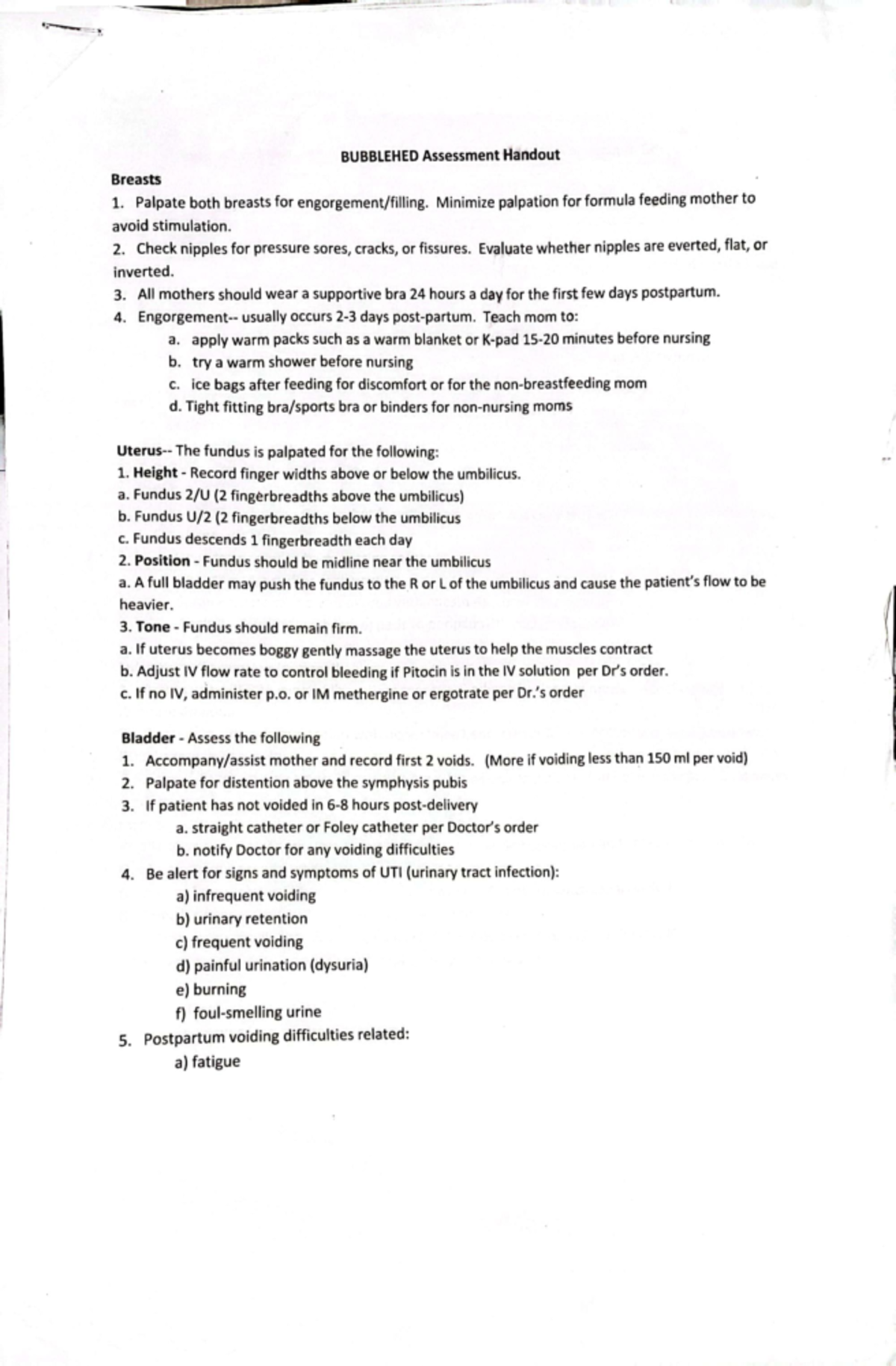 Bubblehed-Assessment-Handout - Bachelor of Science in Nursing - Studocu