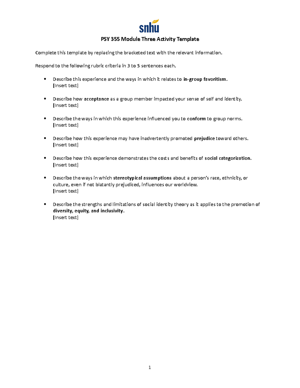 PSY 355 Module Three Activity Template - PSY 355 Module Three Activity ...