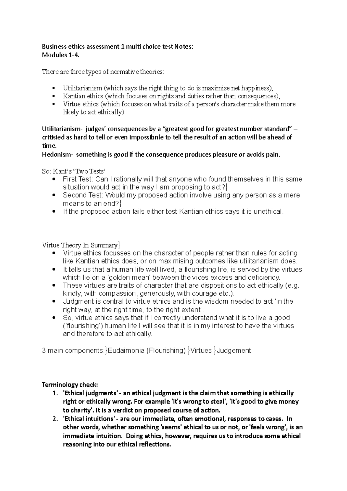 Business ethics module 1-4 notes and descriptions - Business ethics ...