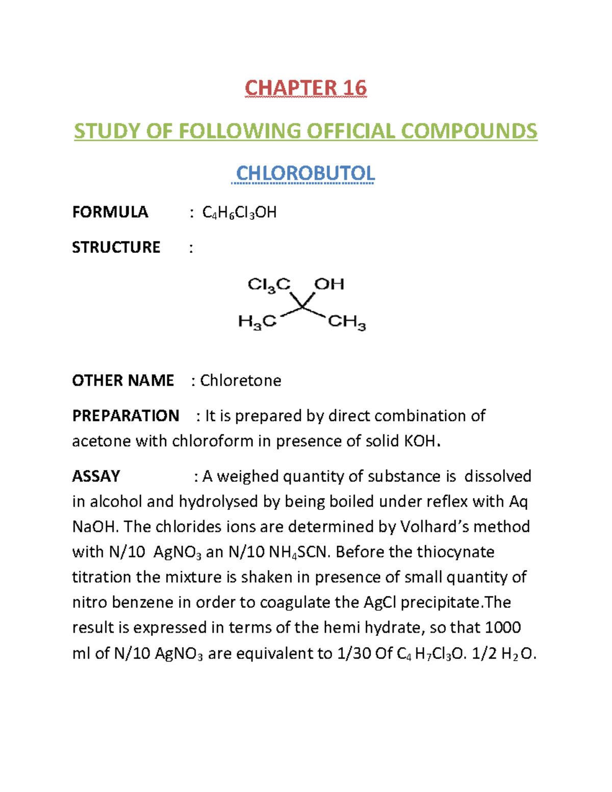 Study Of Following Official Compounds - CHAPTER 16 STUDY OF FOLLOWING ...