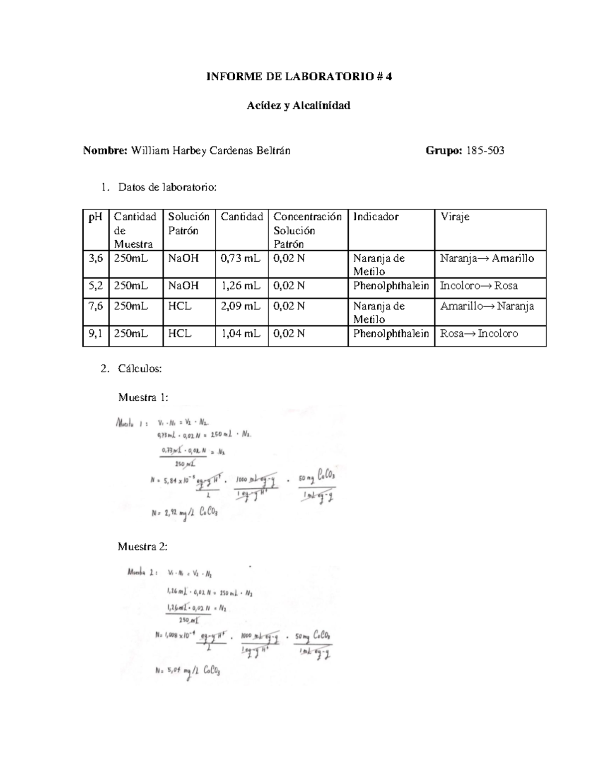 Informe DE Laboratorio Acidez Y Alcalinidad - Warning: TT: undefined function: 32 INFORME DE ...