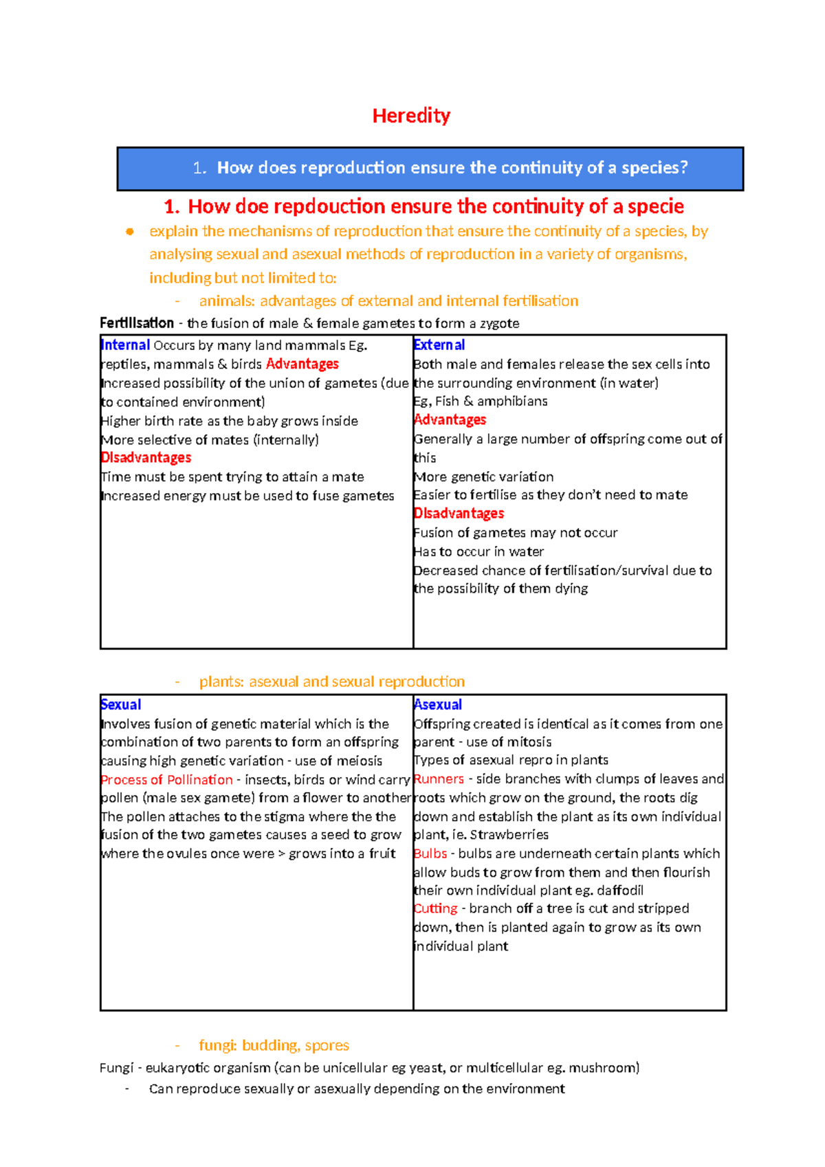 5. Heredity Notes bio word - 1. How does reproduction ensure the ...