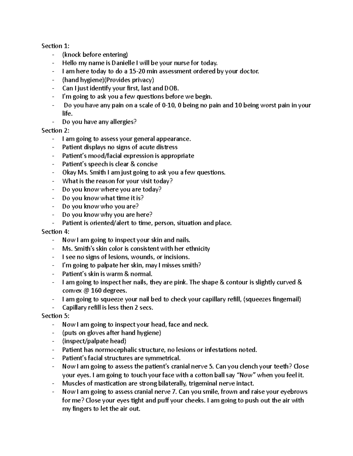 Head-toe Assessment Script - Section 1: - (knock before entering ... Head-toe Assessment Script - Section 1: - (knock before entering ...