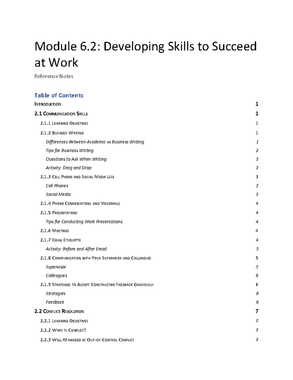 Module 2 and 3 Notes - Module 6: Developing Skills to Succeed at Work ...