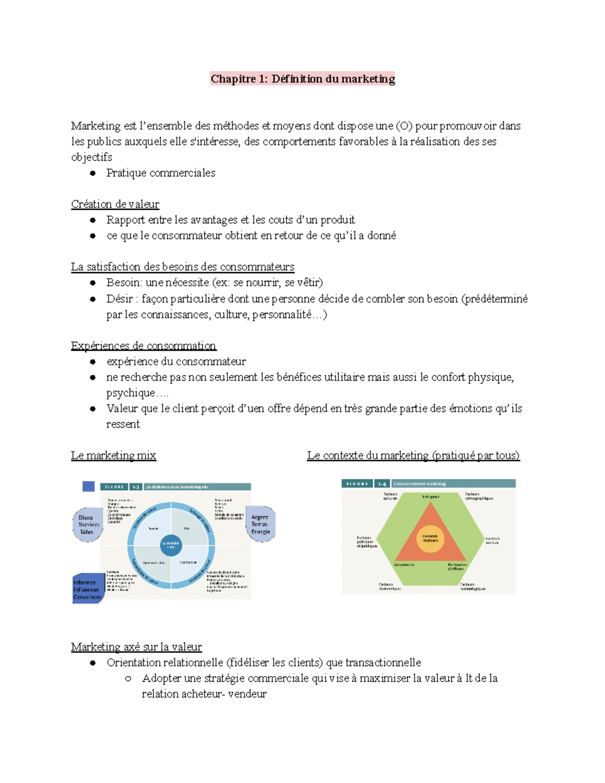 ADM2720 - notes - Chapitre 1: Définition du marketing Marketing est l ...