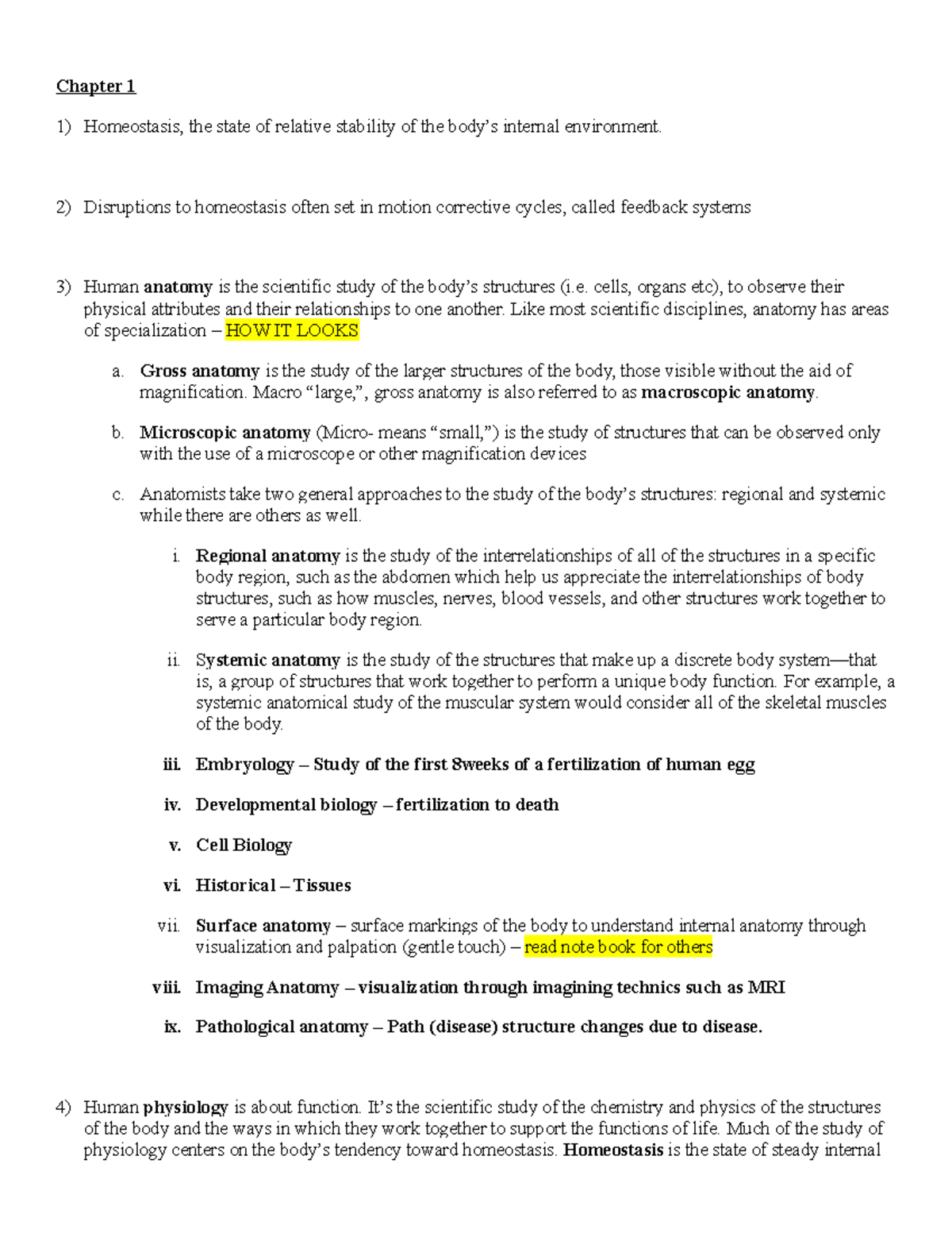 Anatomy - Cheatsheat - Chapter 1 Homeostasis, the state of relative ...