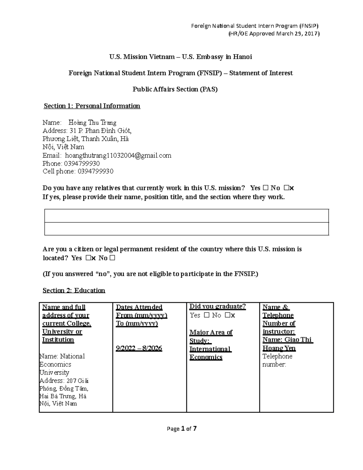PAS Statement of Interest and Gratuitous Service Agreement Form 1 ...
