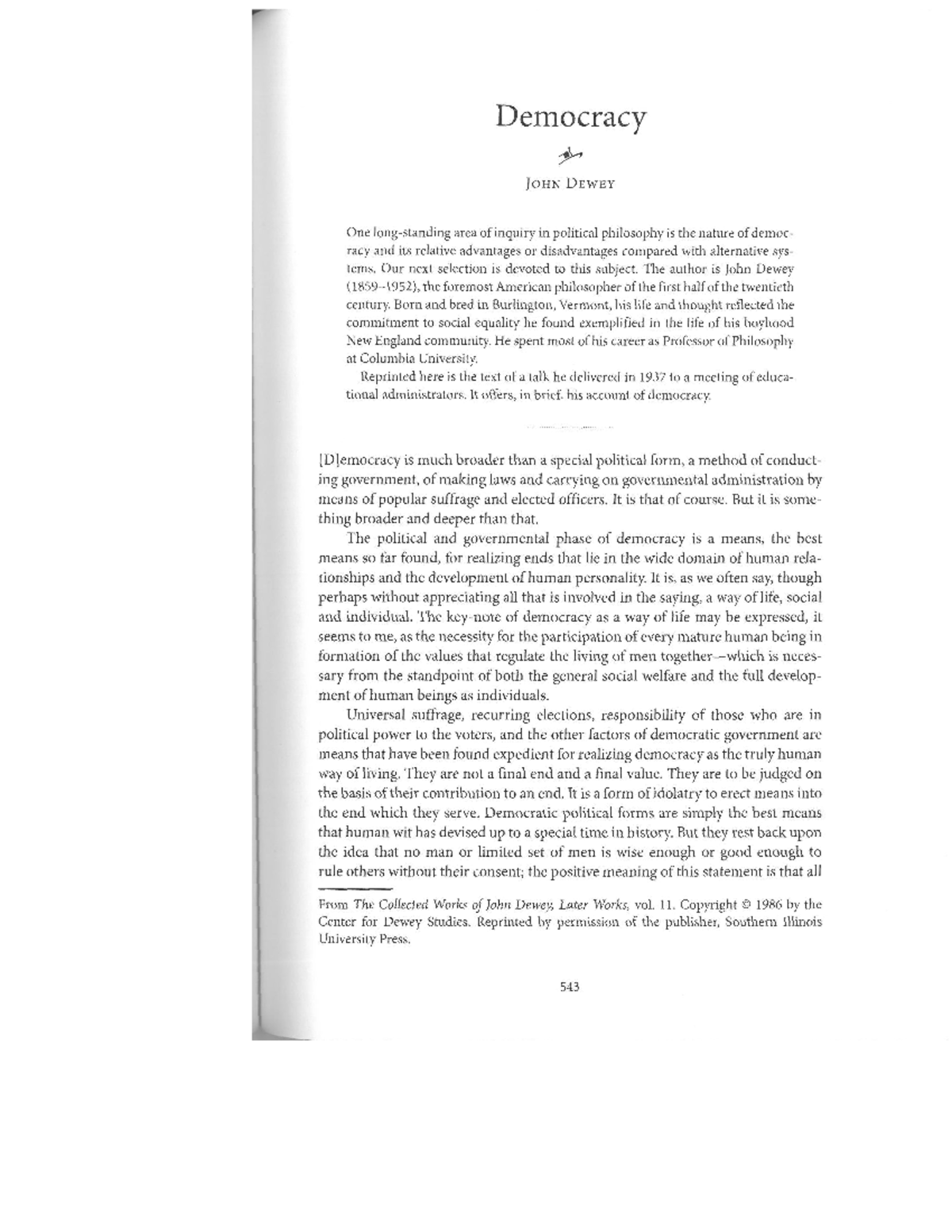 Dewey-democracy - reading - Comm 3415 - Studocu