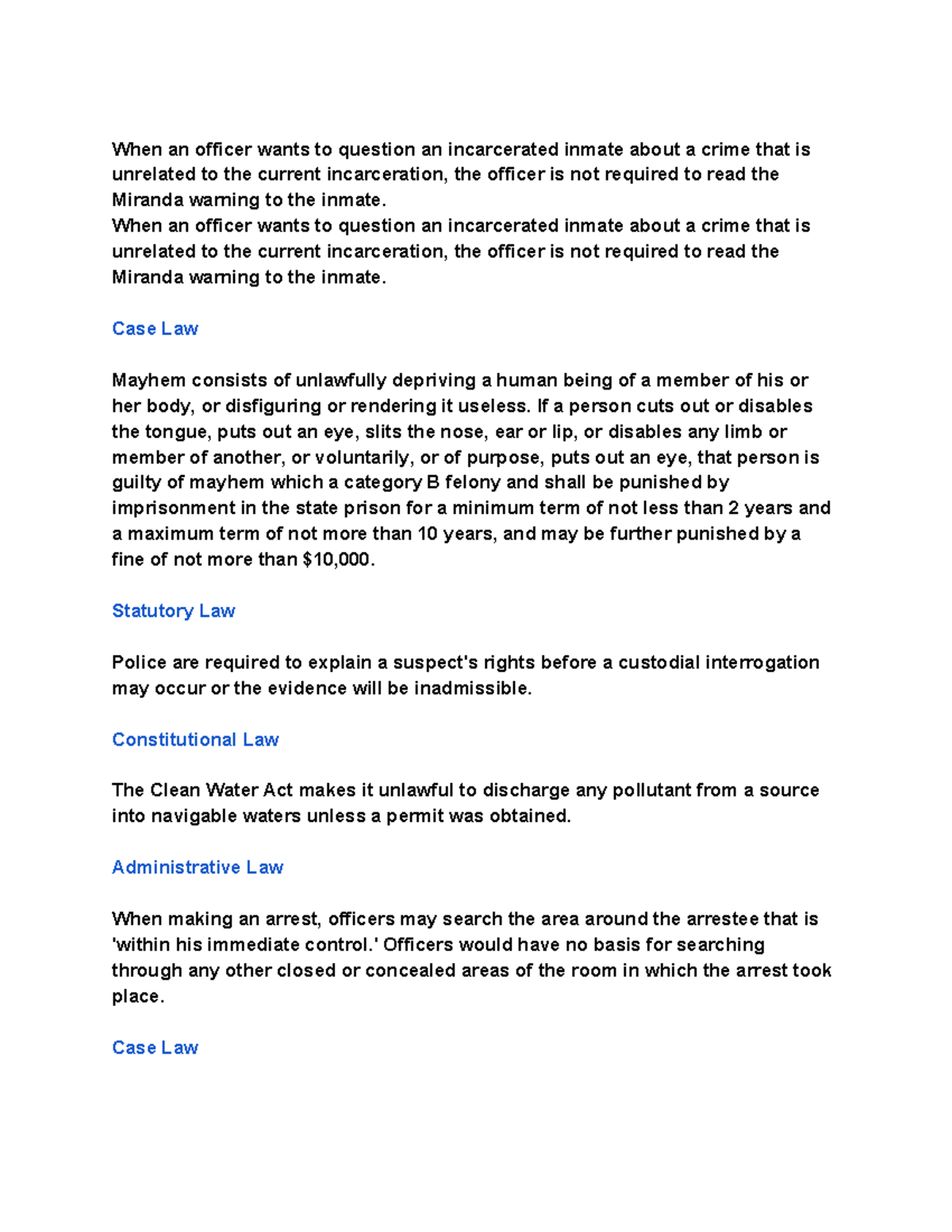 Module 2 Lesson 1 - Lecture notes 2 - When an officer wants to question ...