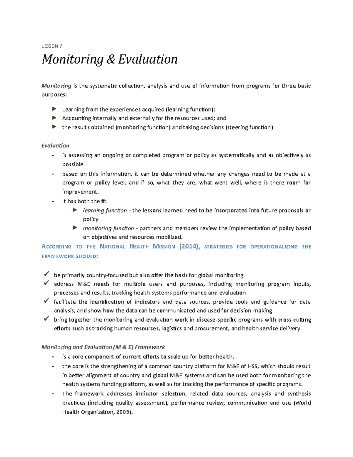 Monitoring & Evaluation - LESSON 7 Monitoring & Evaluation Monitoring ...
