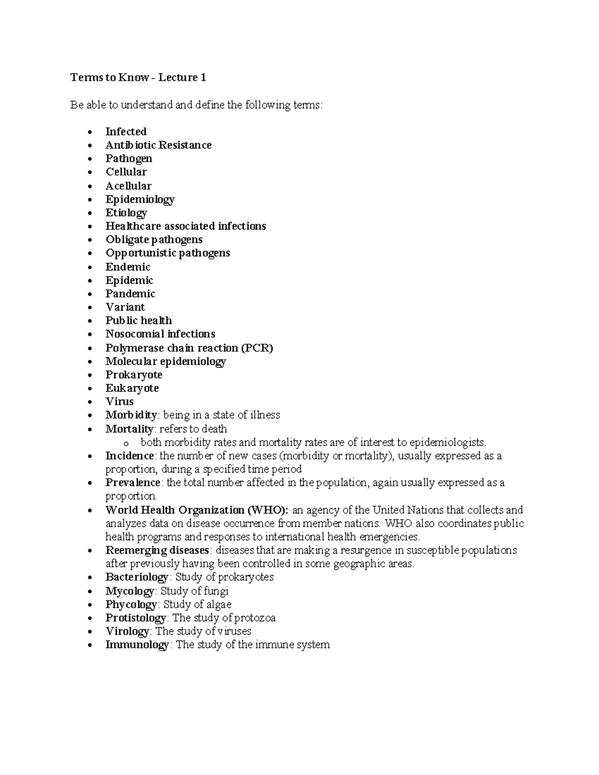 Lecture 1 - summary - Terms to Know - Lecture 1 Be able to understand ...