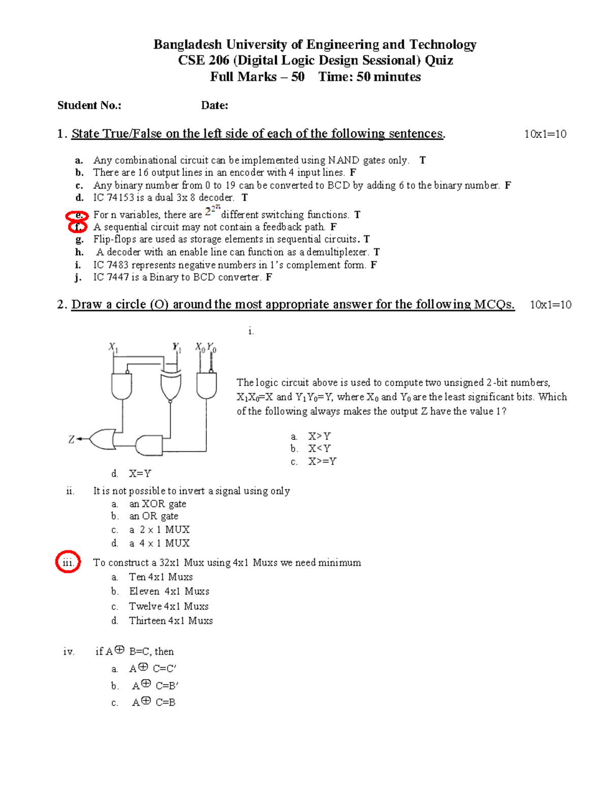 232721224 Quiz Questions For DLD Lab - Bangladesh University of Engineering and Technology CSE ...