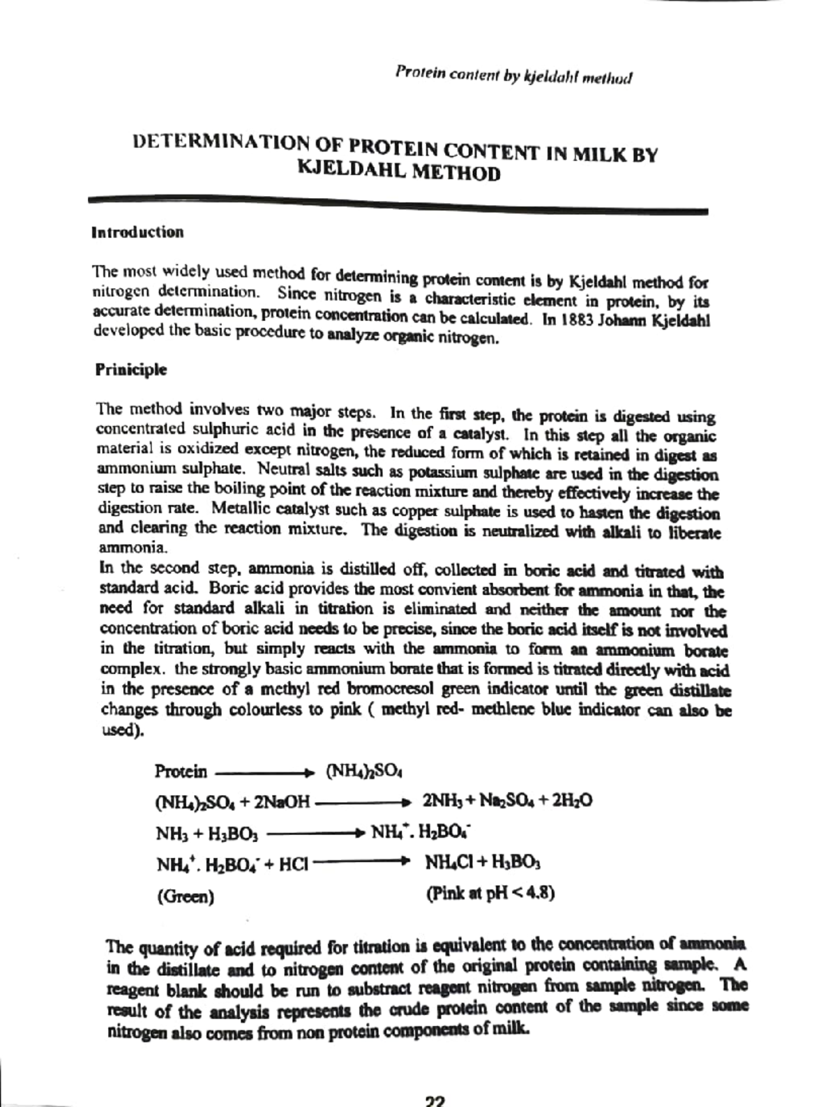 Chemistry of milk is explained in detail - Protein content by kjeldahl ...