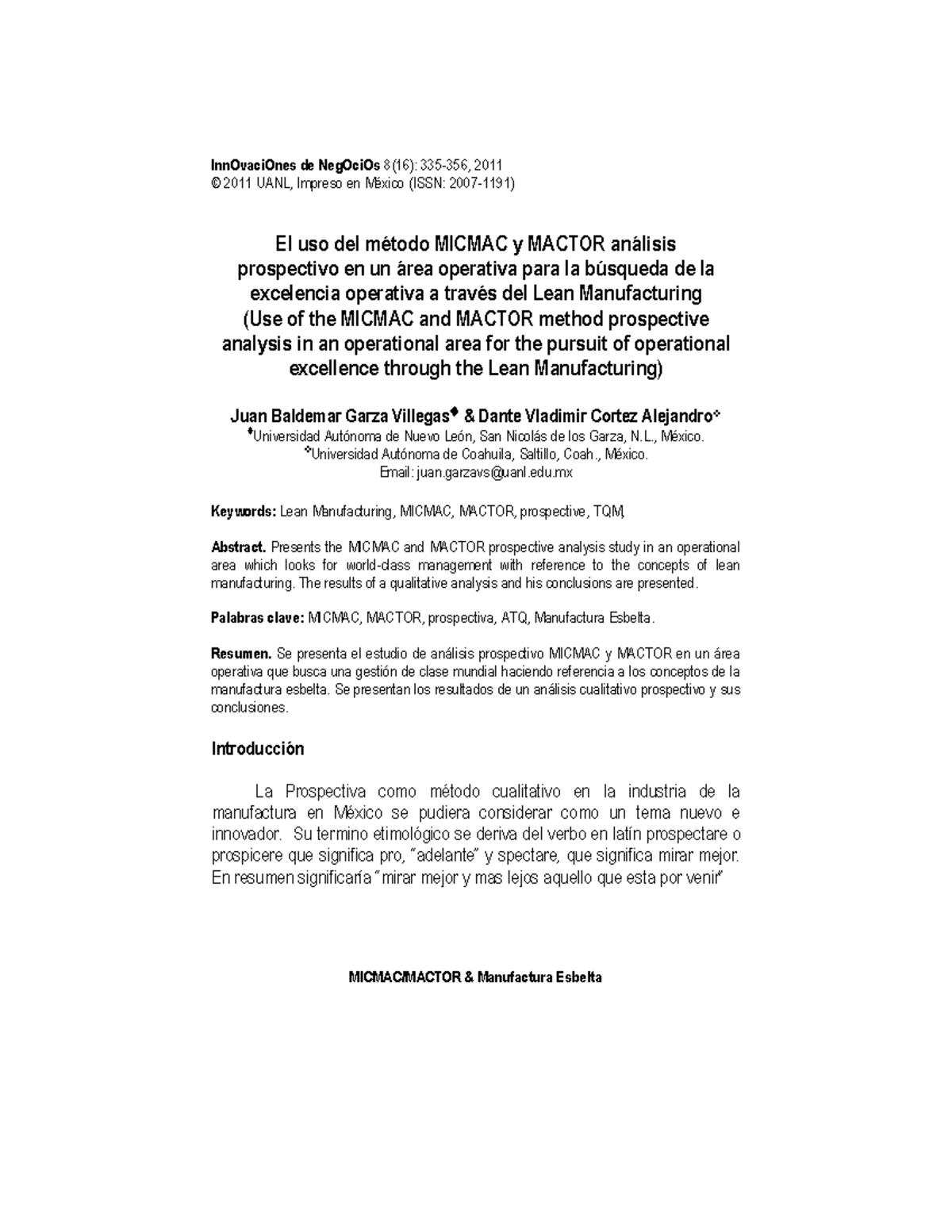 Metodo Mactor - MICMAC/MACTOR & Manufactura Esbelta InnOvaciOnes de ...