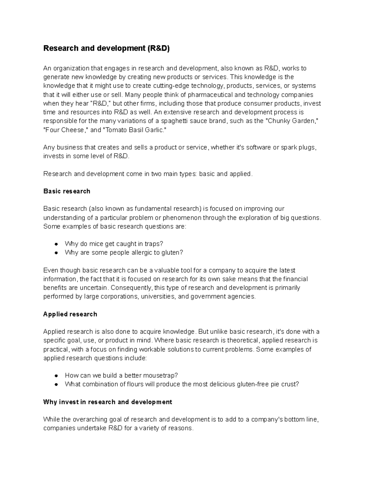 Research and development (R and D) - Research and development (R&D) An ...