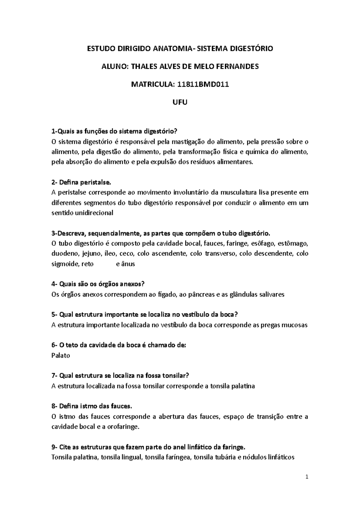Estudo dirigido - Sistema digestório - ESTUDO DIRIGIDO ANATOMIA ...