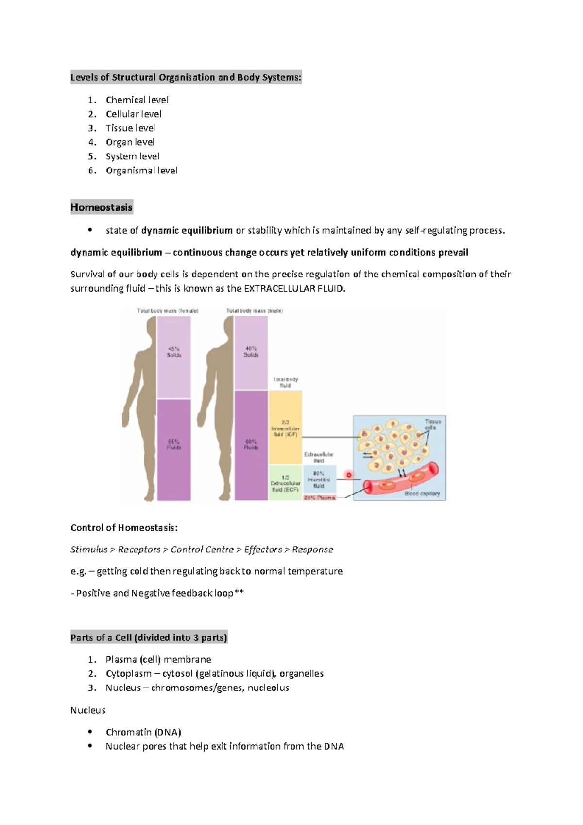 LQB185 Weeks 1 to 4 - Levels of Structural Organisation and Body ...