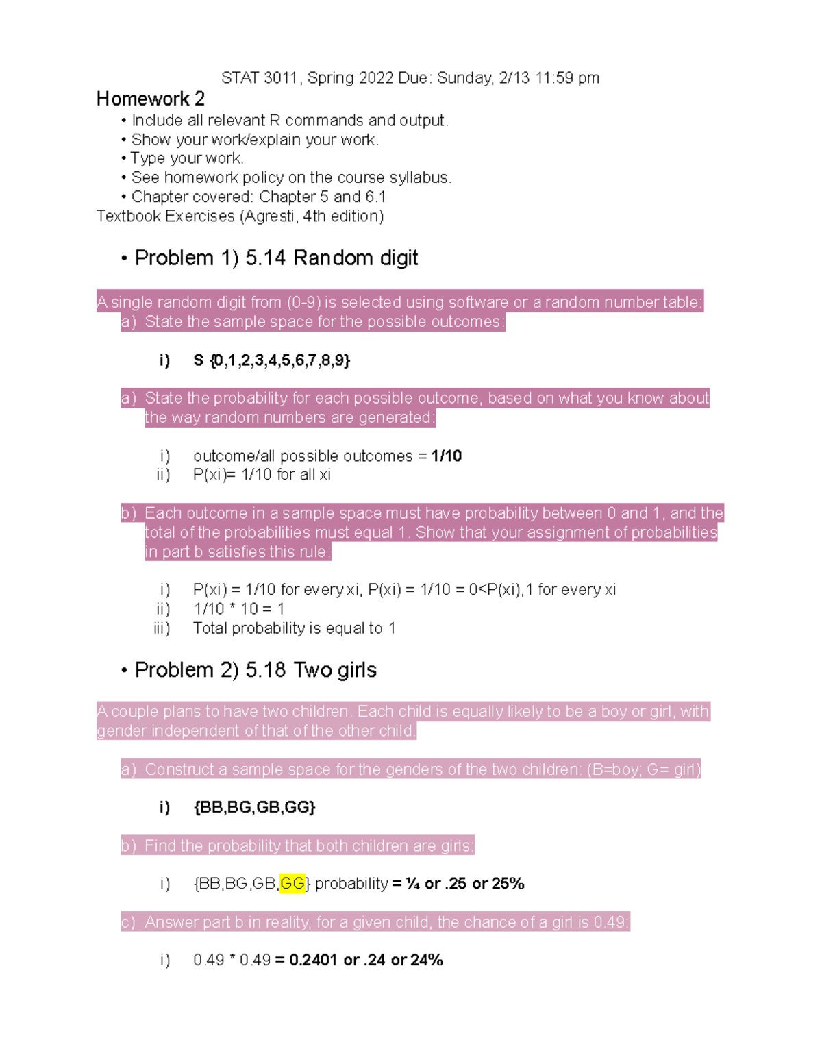 HW2- STATISTICS - Homework 2 STAT 3011, Spring 2022 Due: Sunday, 11:59 pm Include all relevant R ...