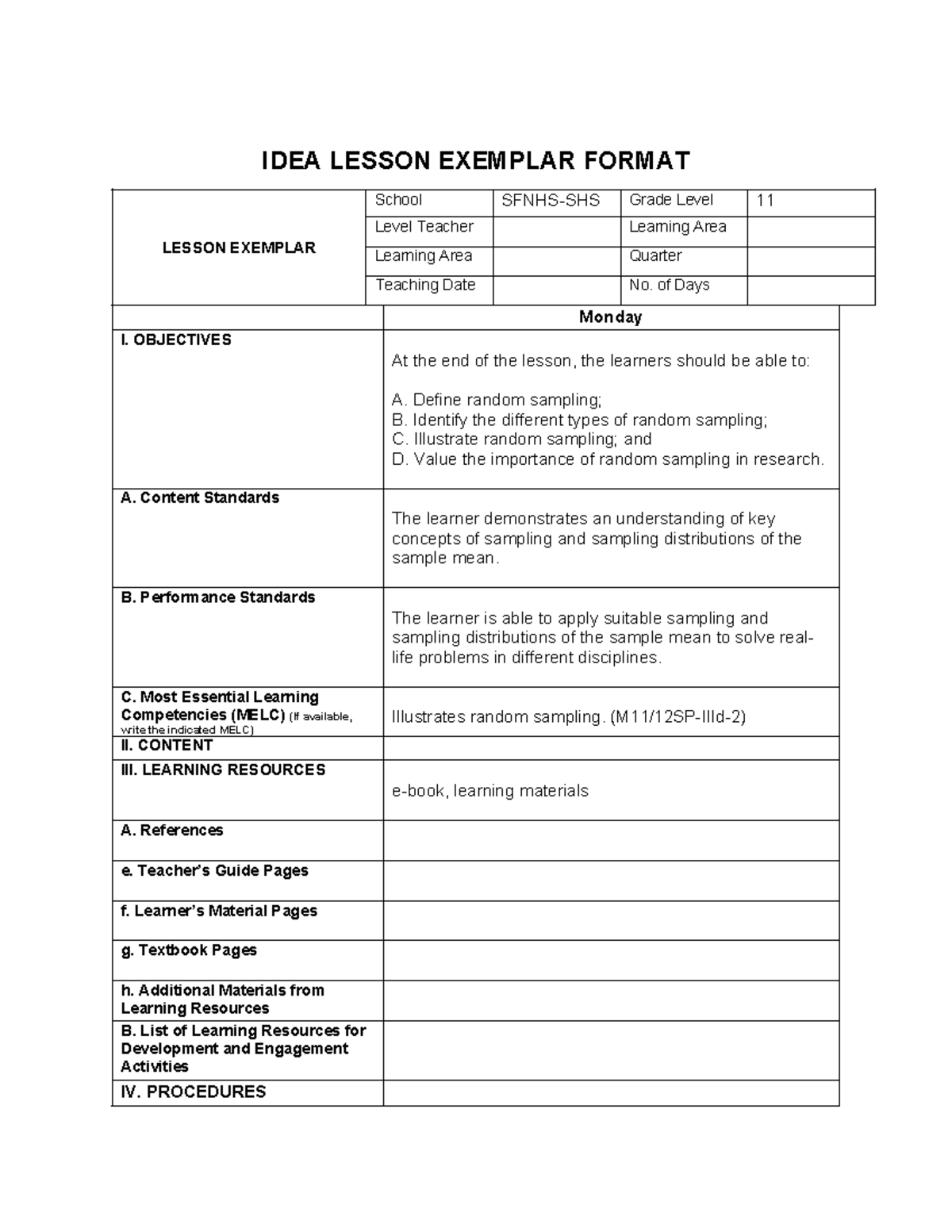 Lesson-Exemplar-Math - IDEA LESSON EXEMPLAR FORMAT LESSON EXEMPLAR ...