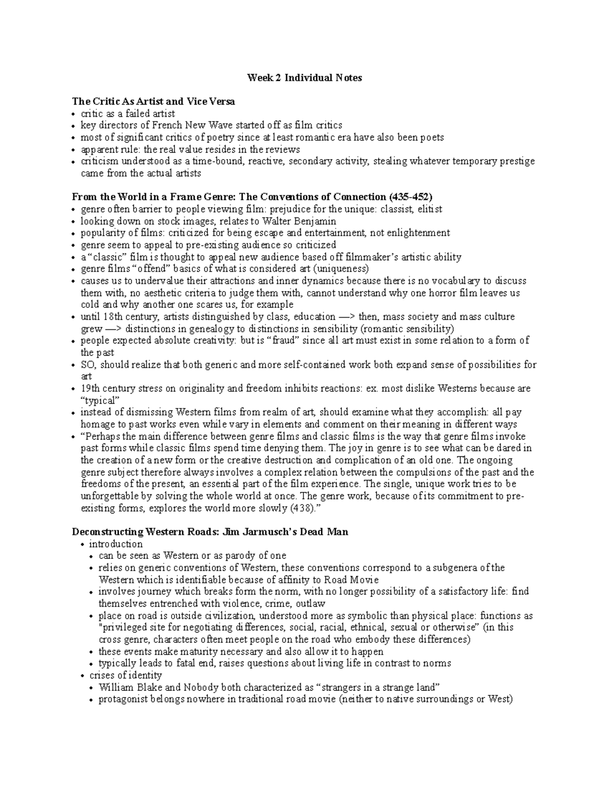 FILM226 Week 2 Notes - Summary of basic ideas from Week 2 - Week 2 ...