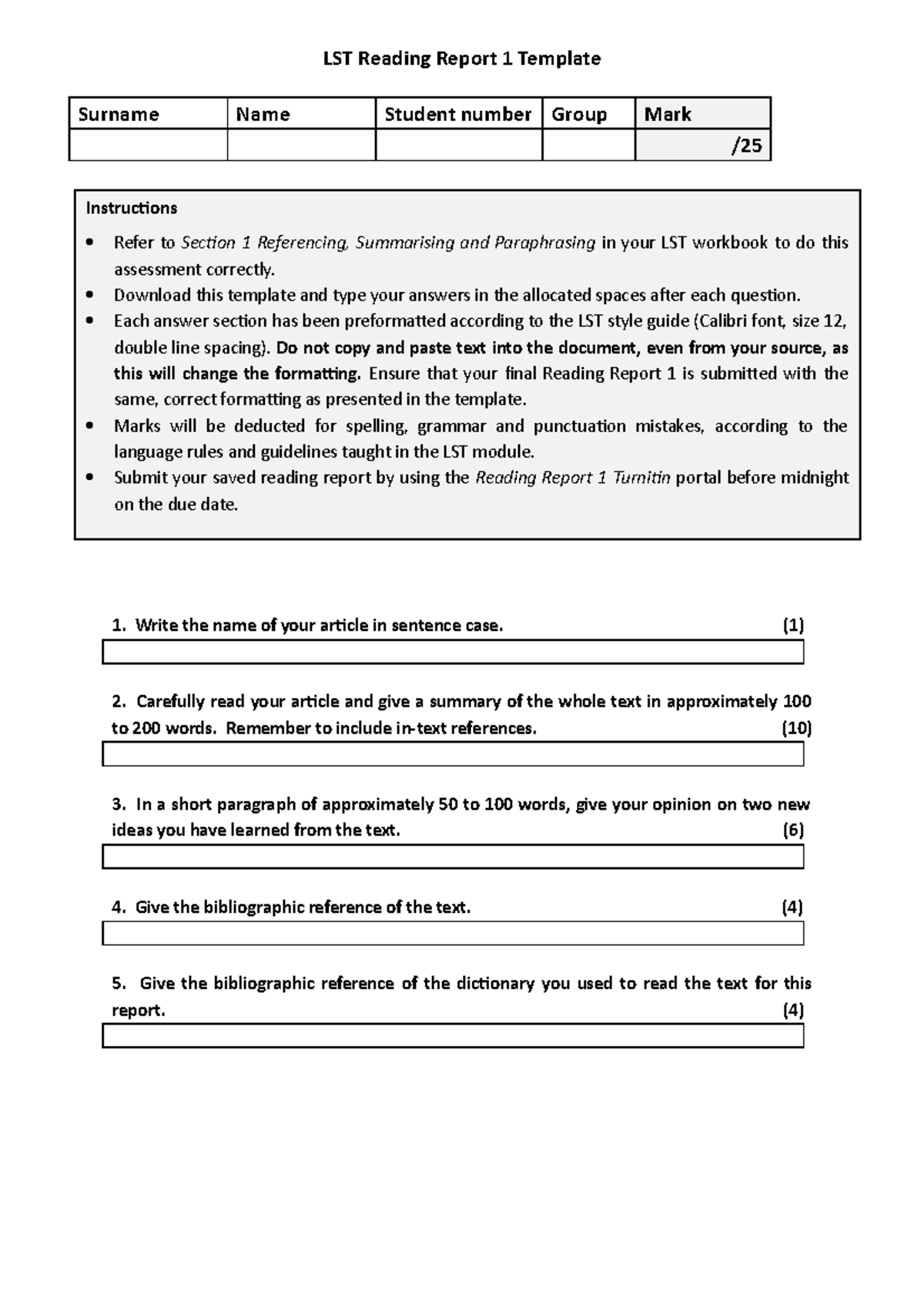 Reading Report 1 Template(1) - LST Reading Report 1 Template Surname ...