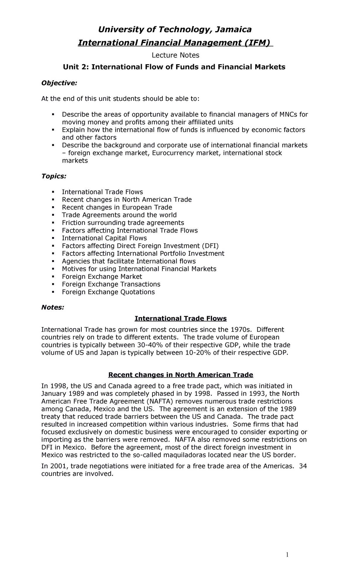 IFM Lecture Notes - Unit 2 Financial Environment - University of ...