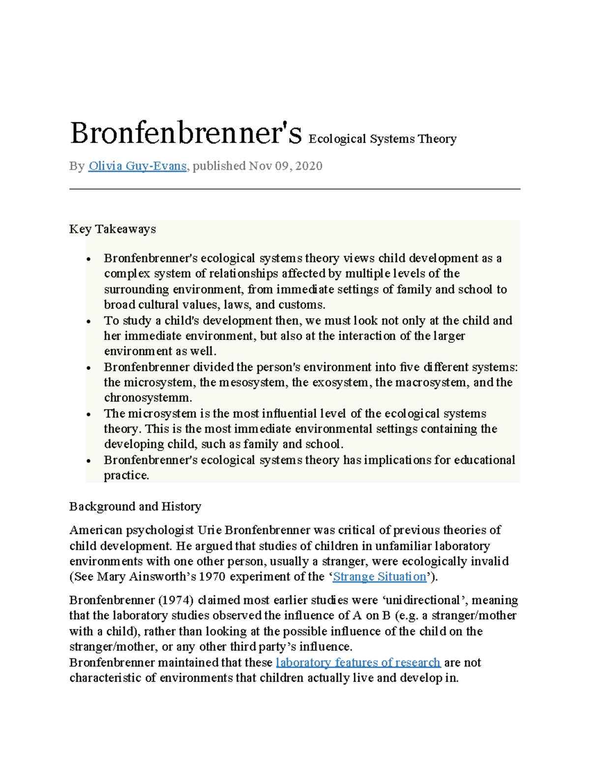 Bronfenbrenner - Lecture notes 1-4 - Bronfenbrenner's Ecological ...