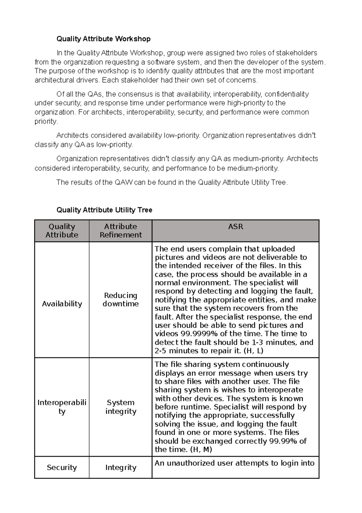 Ex2 - Exercise 2 - Quality Attribute Workshop In the Quality Attribute ...